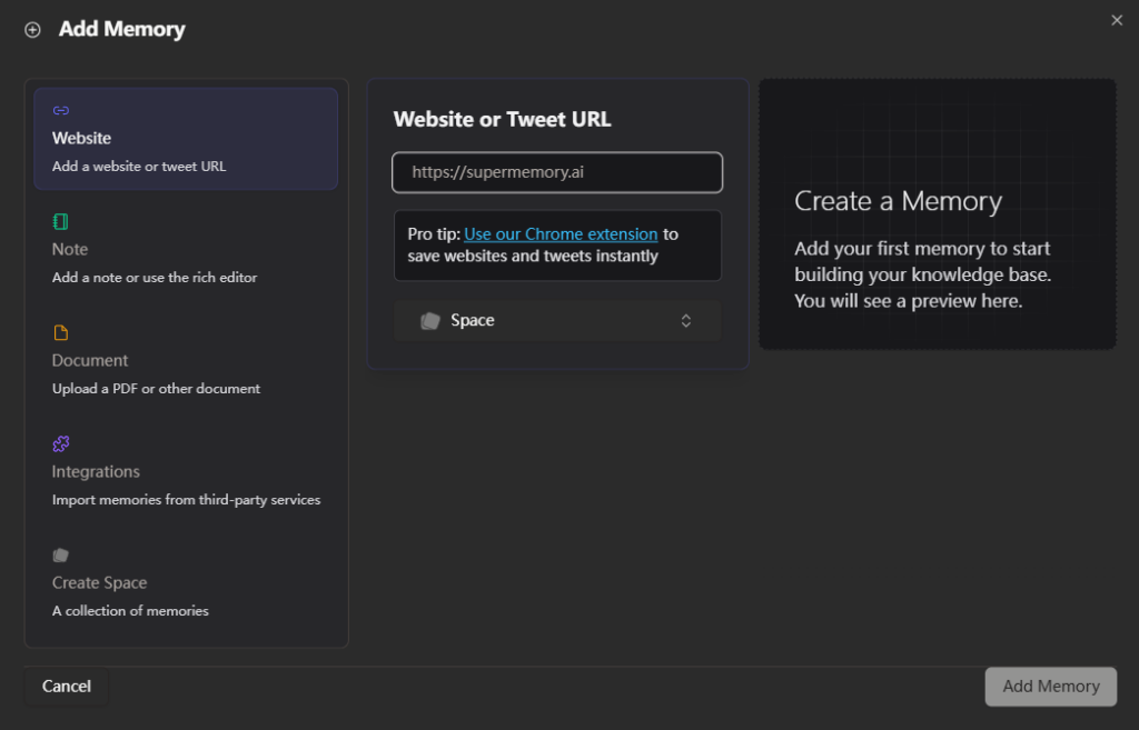 Supermemory：导入书签和网页内容构建个人知识库 - AI生产力工具