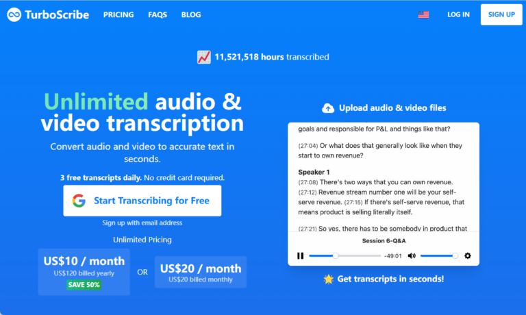 TurboScribe: Online tool to quickly convert audio and video to text - AI Productivity Tools